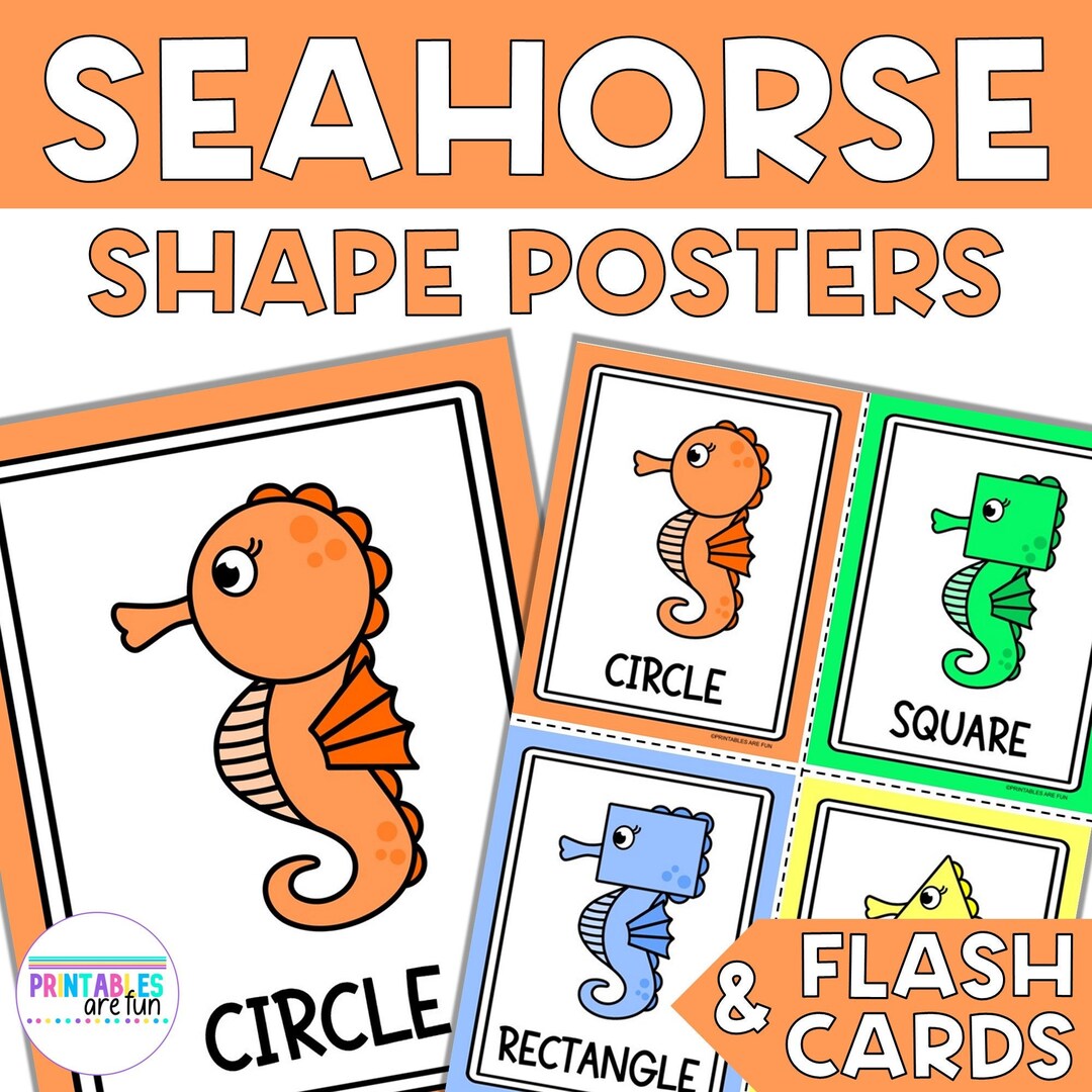 Seahorse 2D Shape Posters and Flash Cards Printable Math Activity for ...