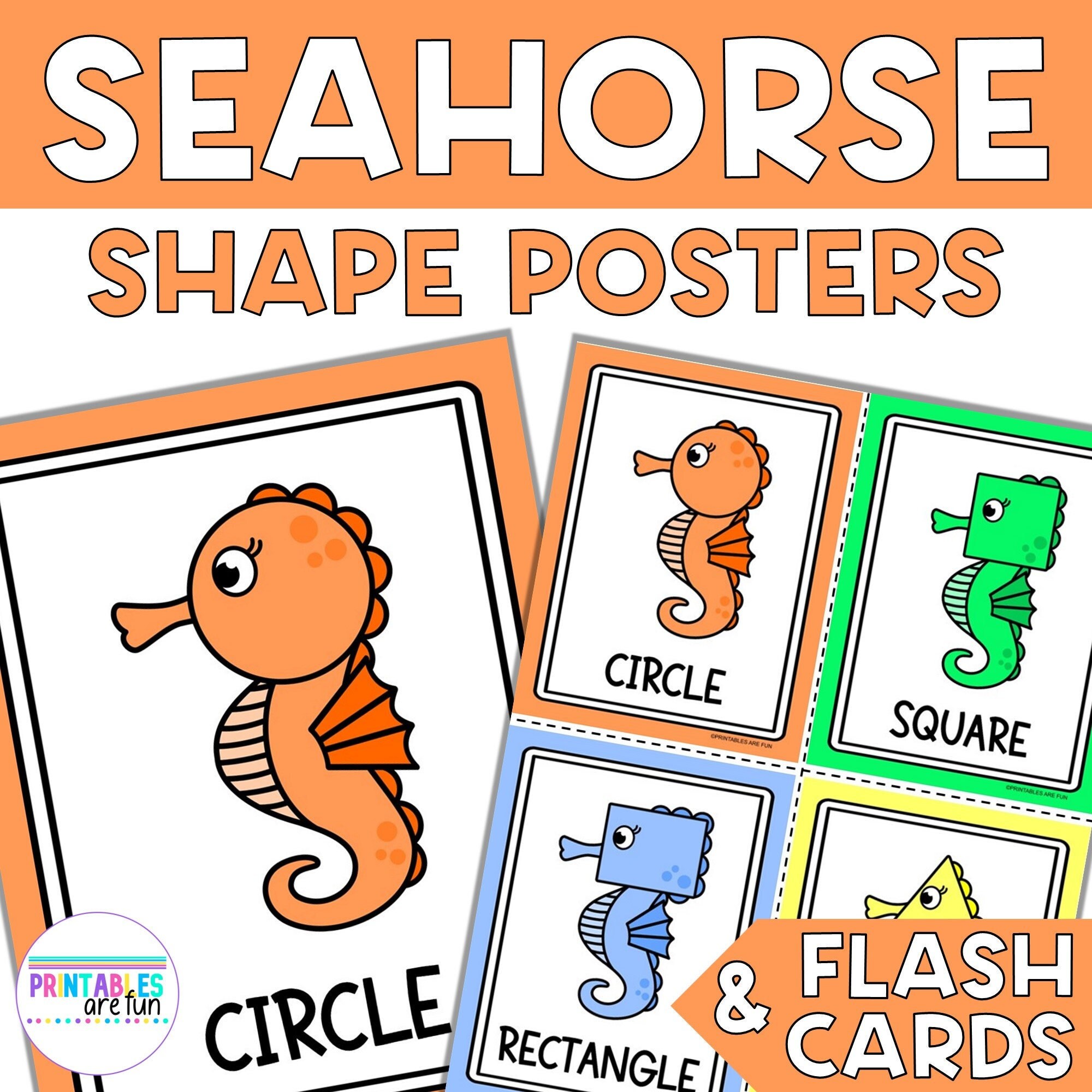 Seahorse 2D Shape Posters and Flash Cards Printable Math Activity for ...