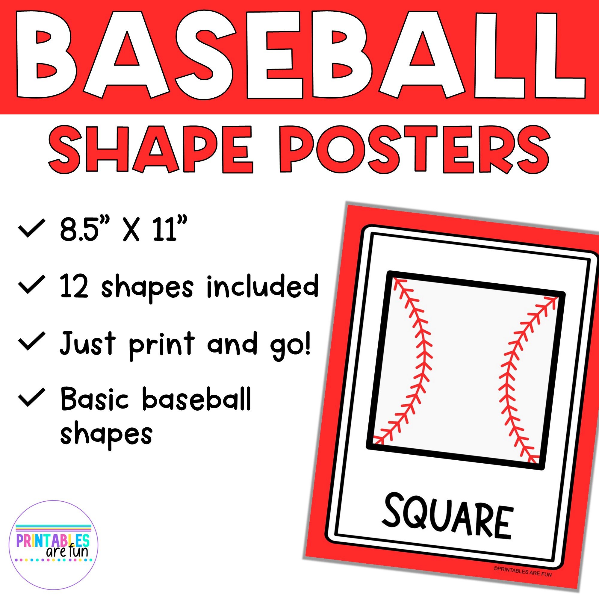 Baseball 2D Shape Posters and Flash Cards | Printable Math Activity for ...