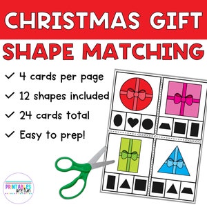Christmas Gift 2D Shape Matching Clip Cards | Printable Math Activity ...