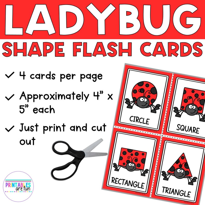 Buy Ladybug 2D Shape Posters and Flash Cards Printable Math Activity ...