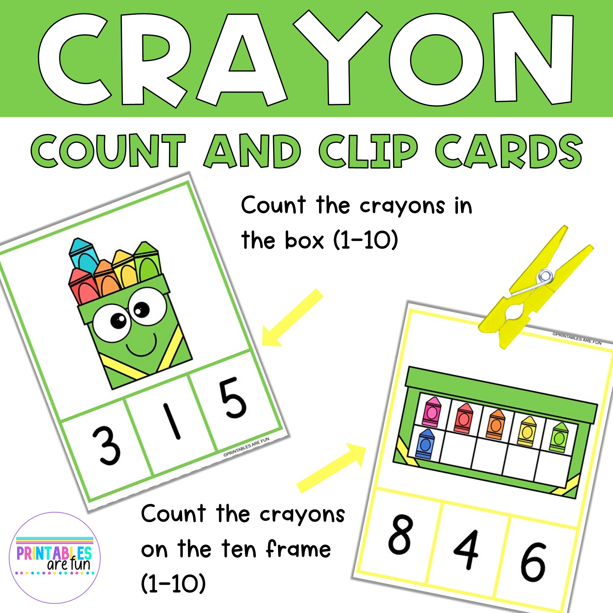 School Crayon Count and Clip Cards 1-10 | Math Task Cards | Printable ...