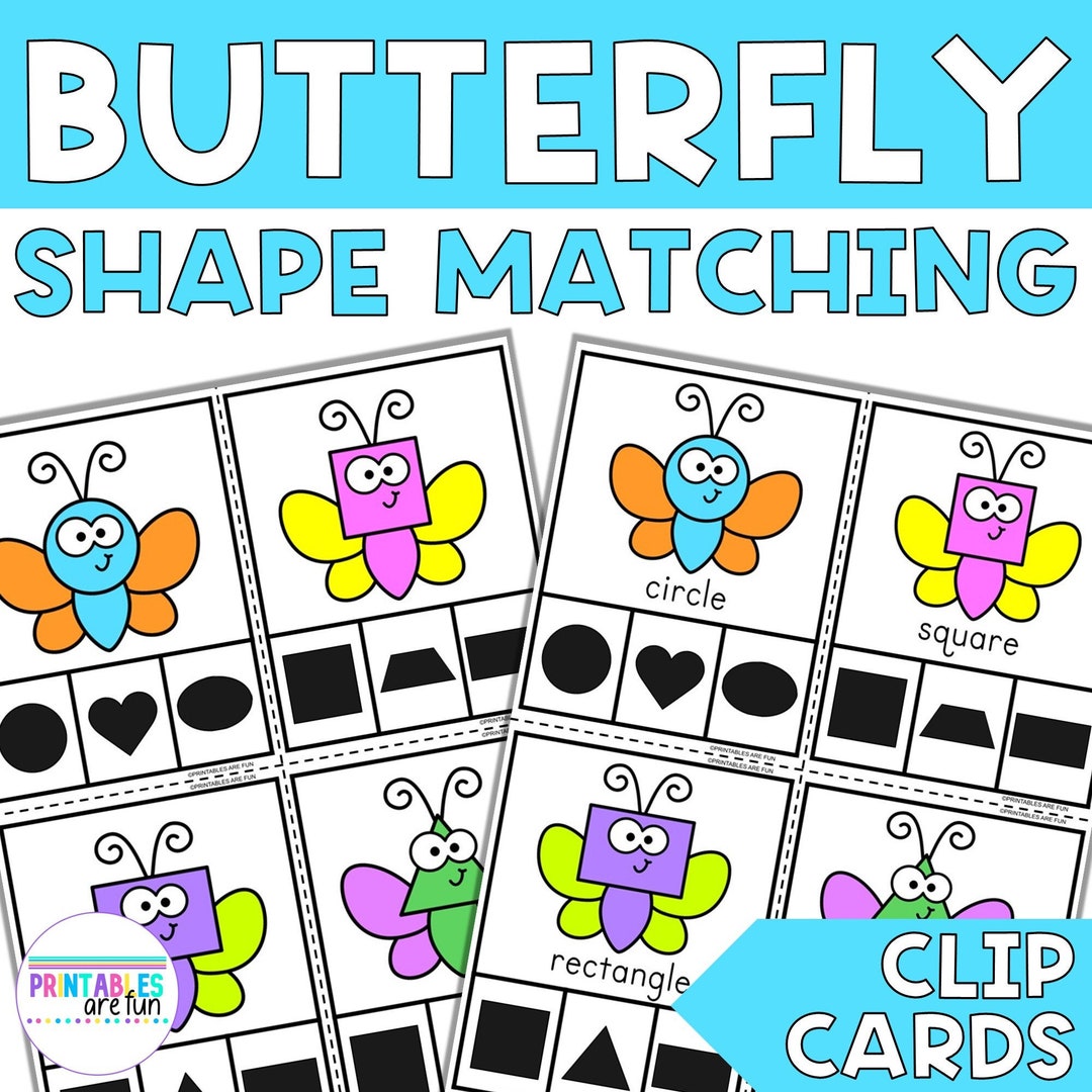 Butterfly 2D Shape Matching Clip Cards | Printable Math Activity for ...