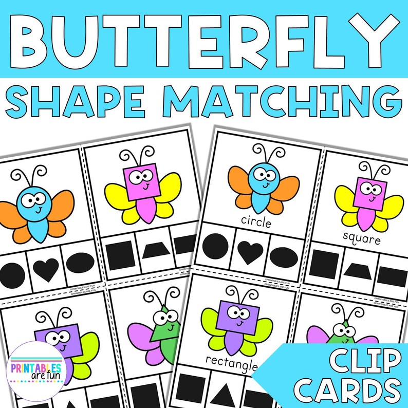 Butterfly 2D Shape Matching Clip Cards | Printable Math Activity for ...