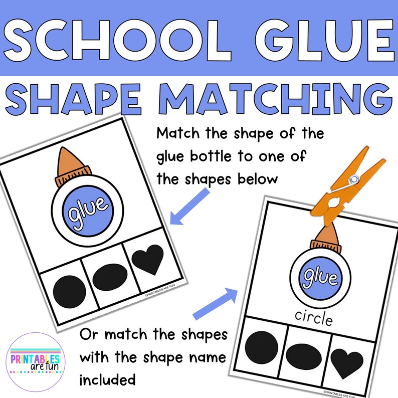 School Glue 2D Shape Matching Clip Cards | Printable Math Activity for ...