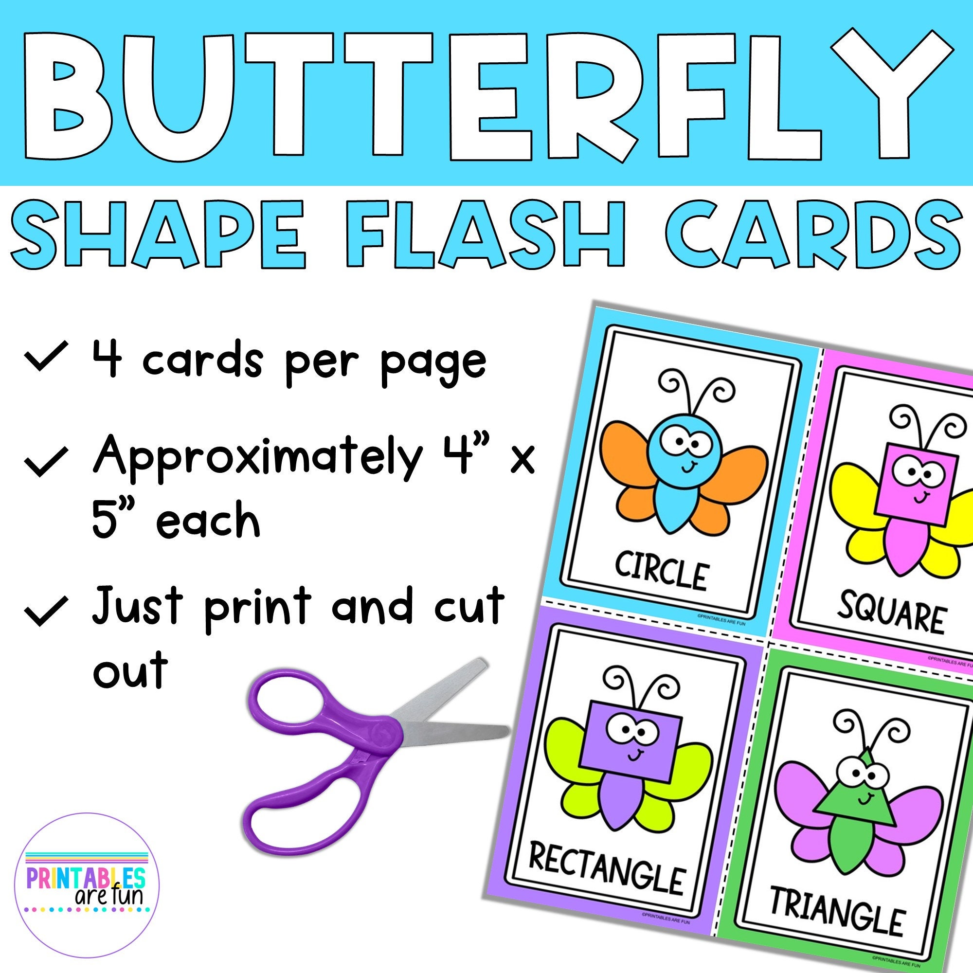 Butterfly 2D Shape Posters and Flash Cards Printable Math Activity for ...