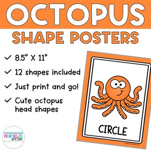 Octopus 2D Shape Posters and Flash Cards | Printable Math Activity for ...