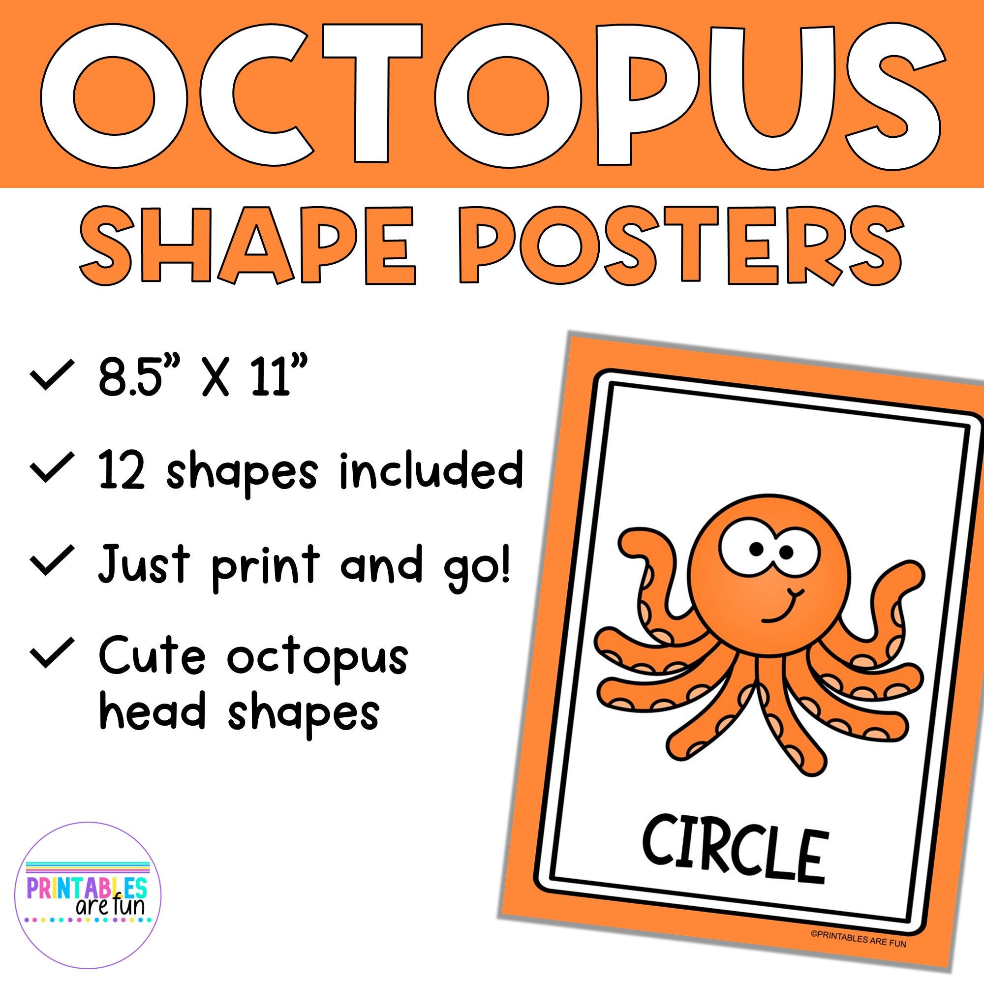 Octopus 2D Shape Posters and Flash Cards | Printable Math Activity for ...