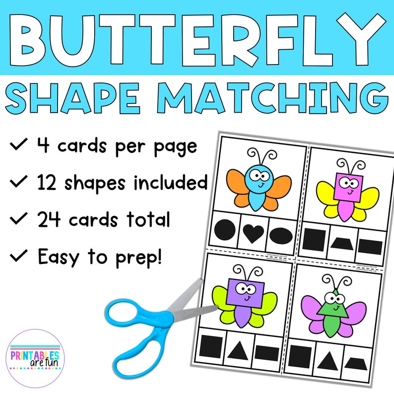 Butterfly 2D Shape Matching Clip Cards | Printable Math Activity for ...
