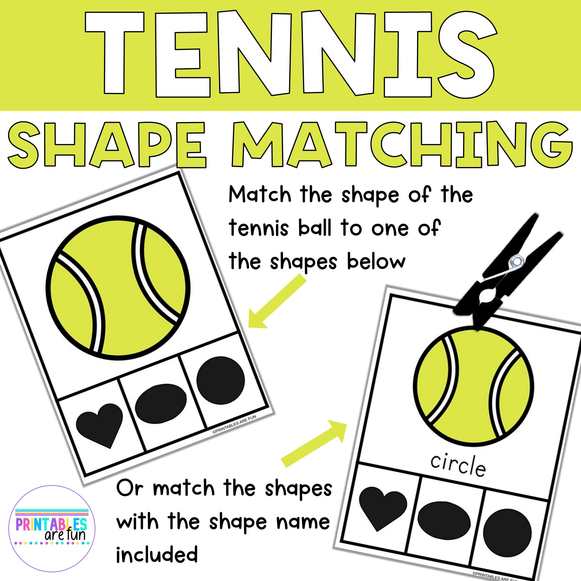 Tennis 2D Shape Matching Clip Cards | Printable Math Activity for ...