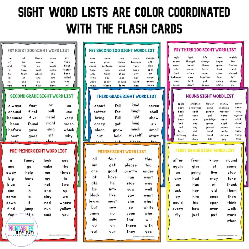 Sight Word Flash Cards for Kindergarten to 3rd Grade | Dolch and Fry ...