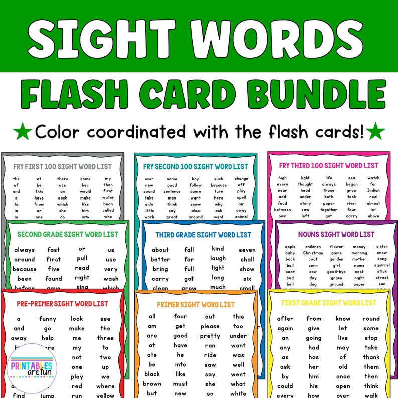 Sight Word Flash Cards, Kindergarten to 3rd Grade Sight Words, High ...