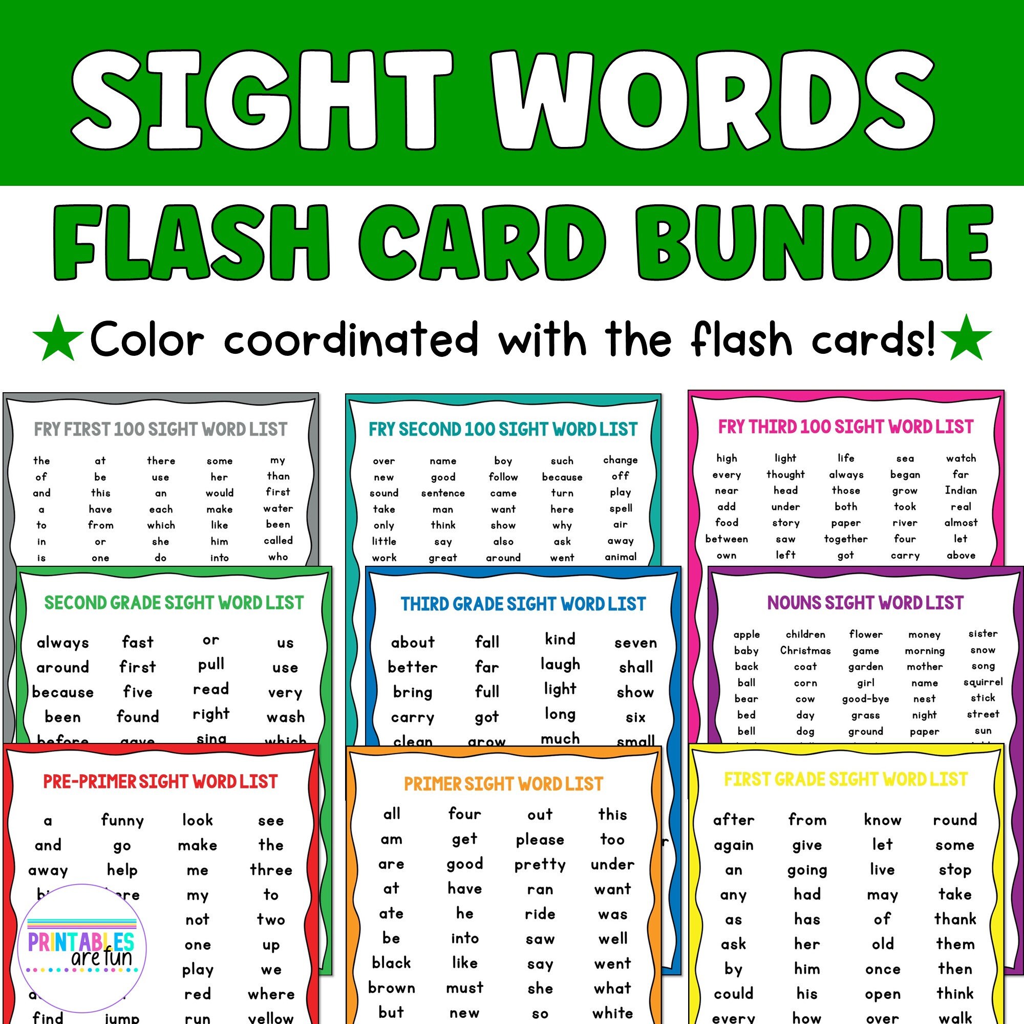 Sight Word Flash Cards, Kindergarten to 3rd Grade Sight Words, High ...