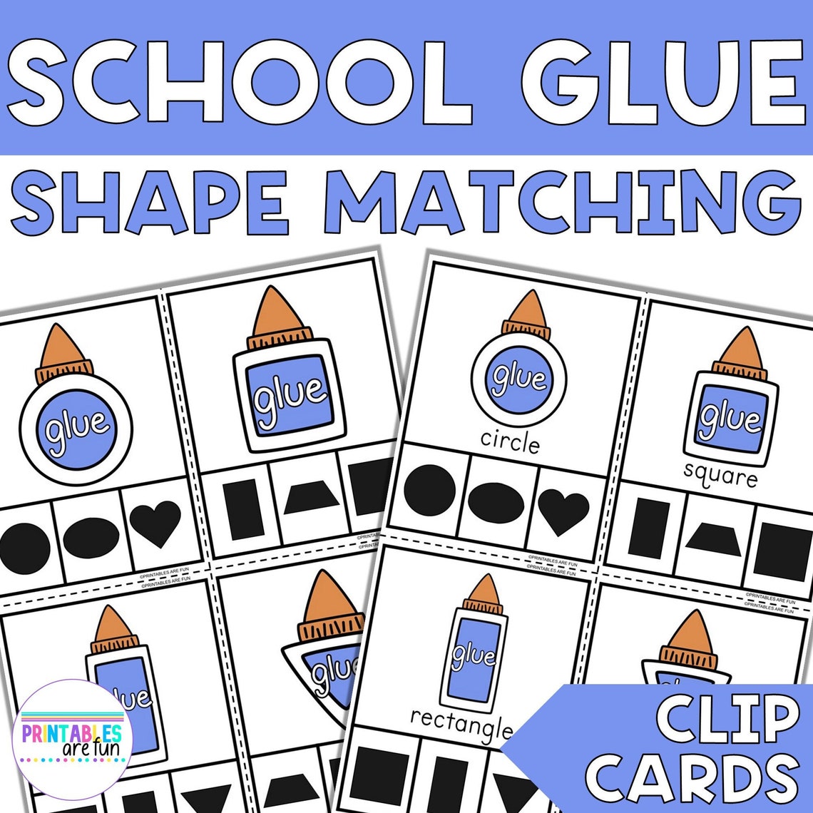 School Glue 2D Shape Matching Clip Cards | Printable Math Activity for ...