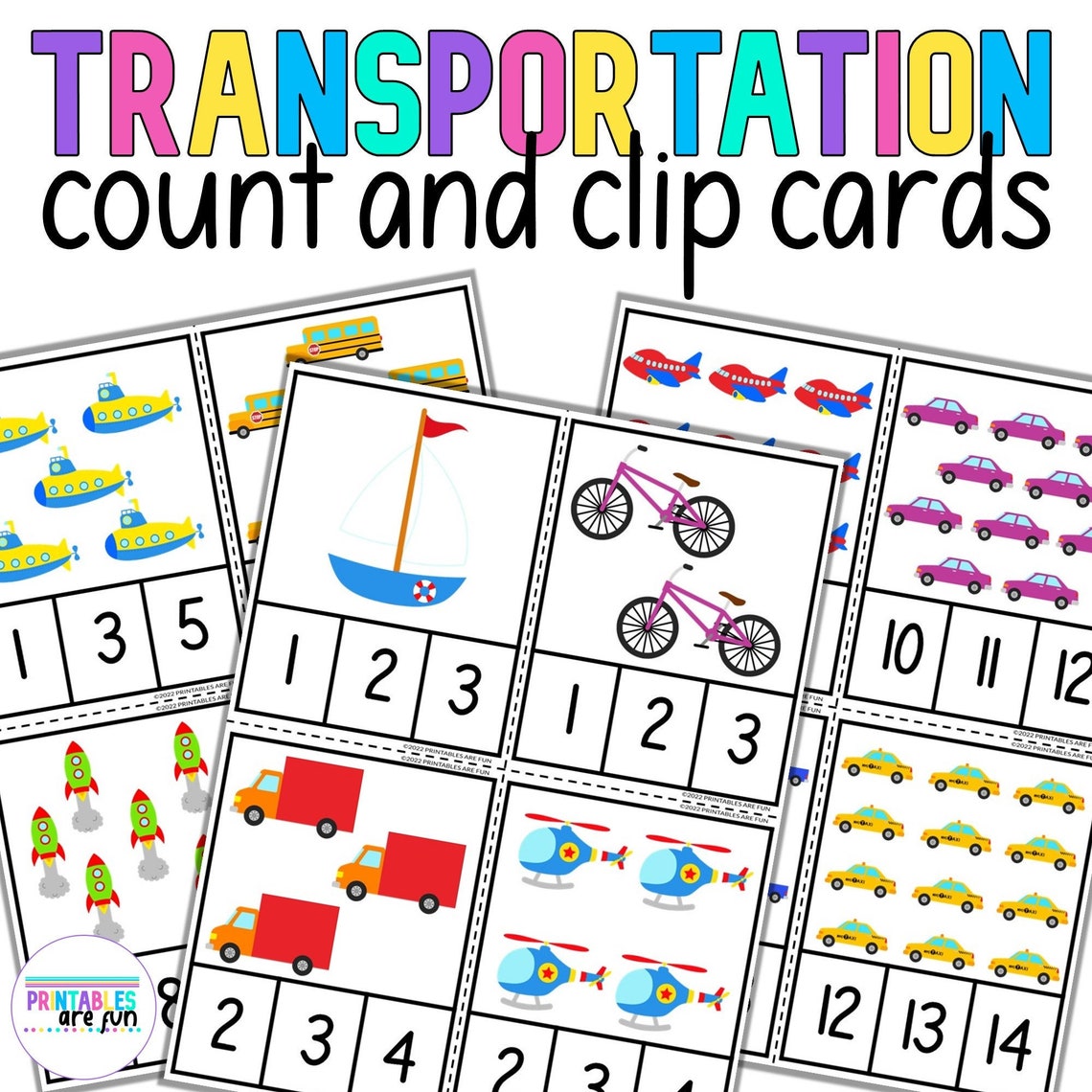 Transportation Count and Clip Cards 1-20 |math Task Cards | Printable ...