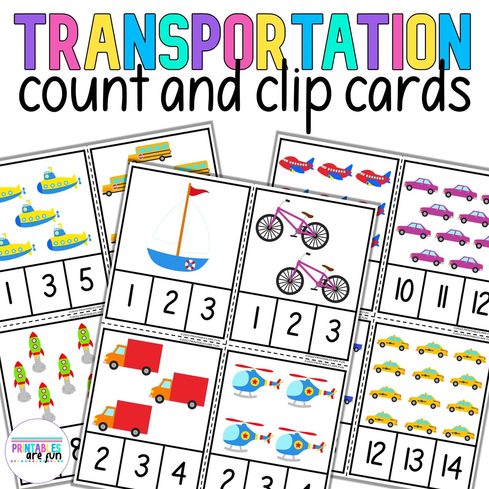 Transportation Count and Clip Cards 1-20 |math Task Cards | Printable ...