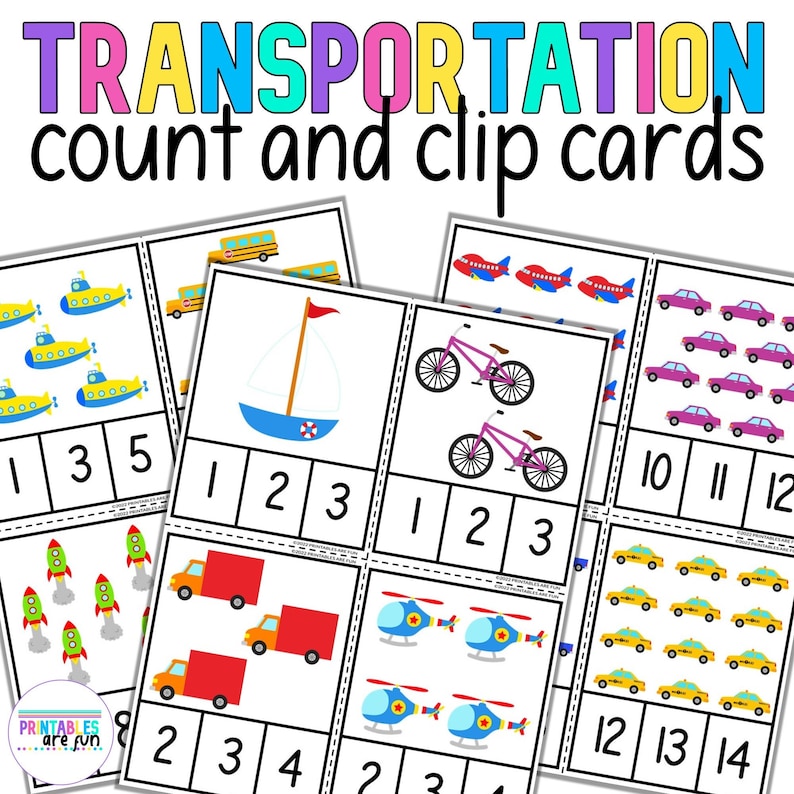 Transportation Count and Clip Cards 1-20 |math Task Cards | Printable ...