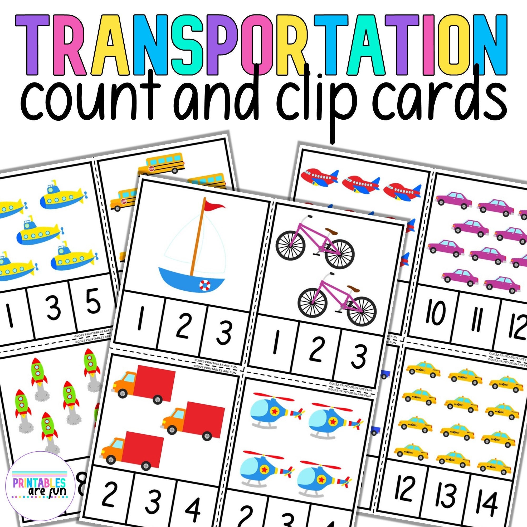 Transportation Count and Clip Cards 1-20 |math Task Cards | Printable ...