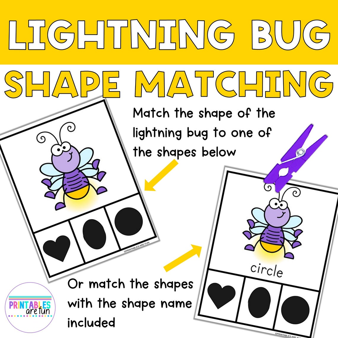 Lightning Bug 2D Shape Matching Clip Cards | Printable Math Activity ...