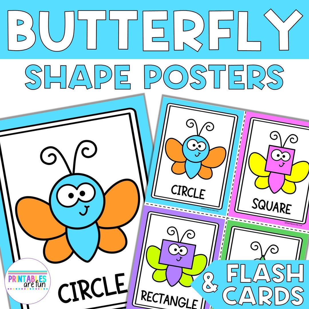 Butterfly 2D Shape Posters and Flash Cards | Printable Math Activity ...