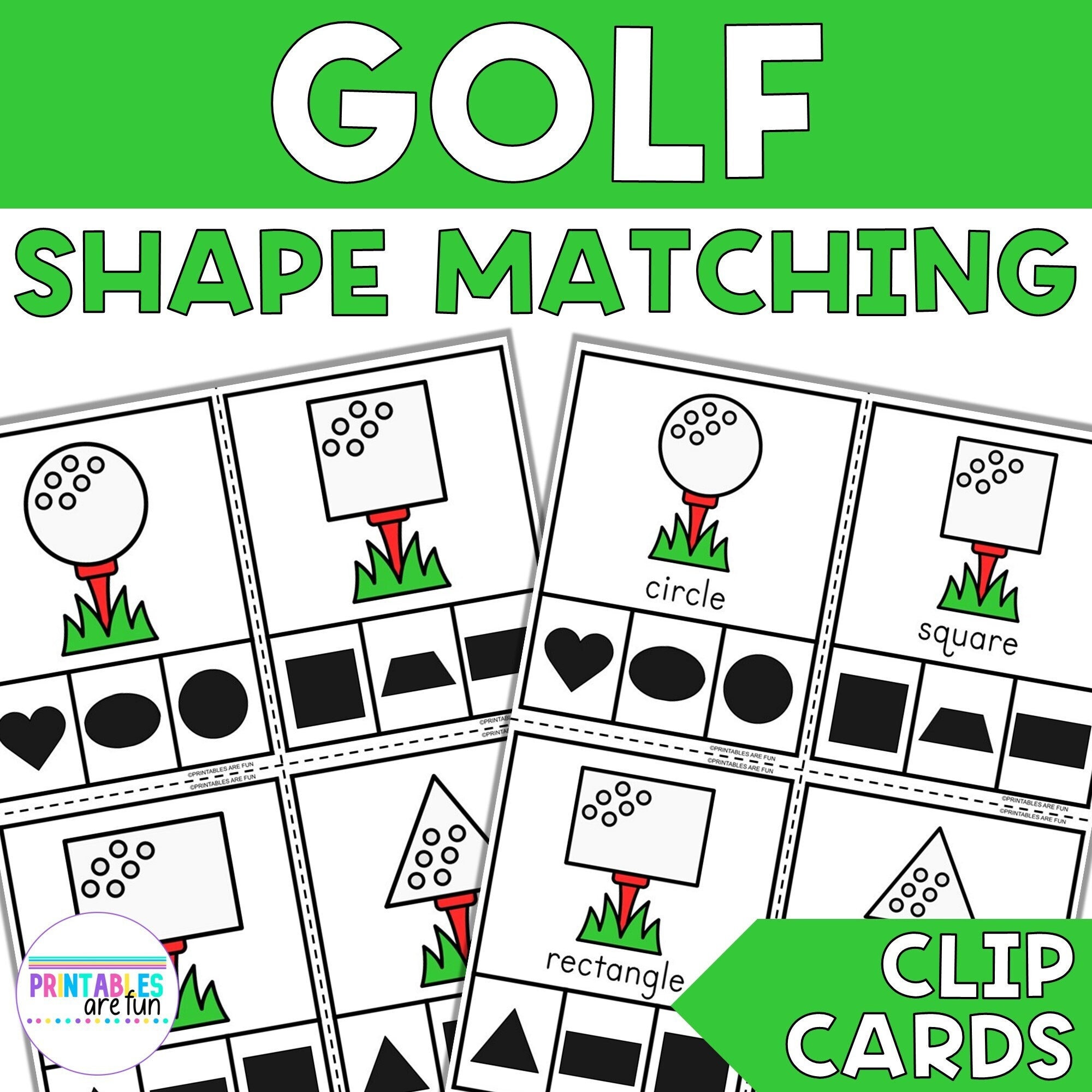 Golf 2D Shape Matching Clip Cards | Printable Math Activity for ...