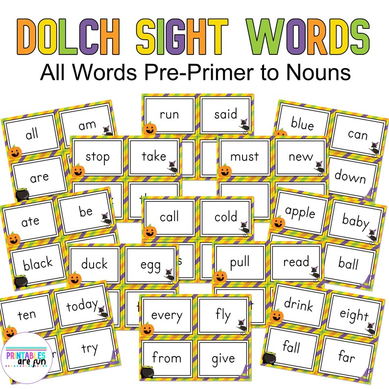 Halloween Themed Sight Word Flash Cards, Kindergarten to 3rd Grade ...