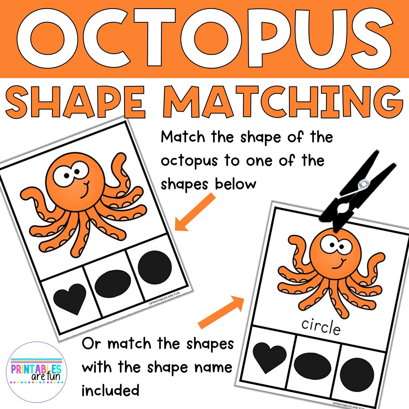 Octopus 2D Shape Matching Clip Cards | Printable Math Activity for ...