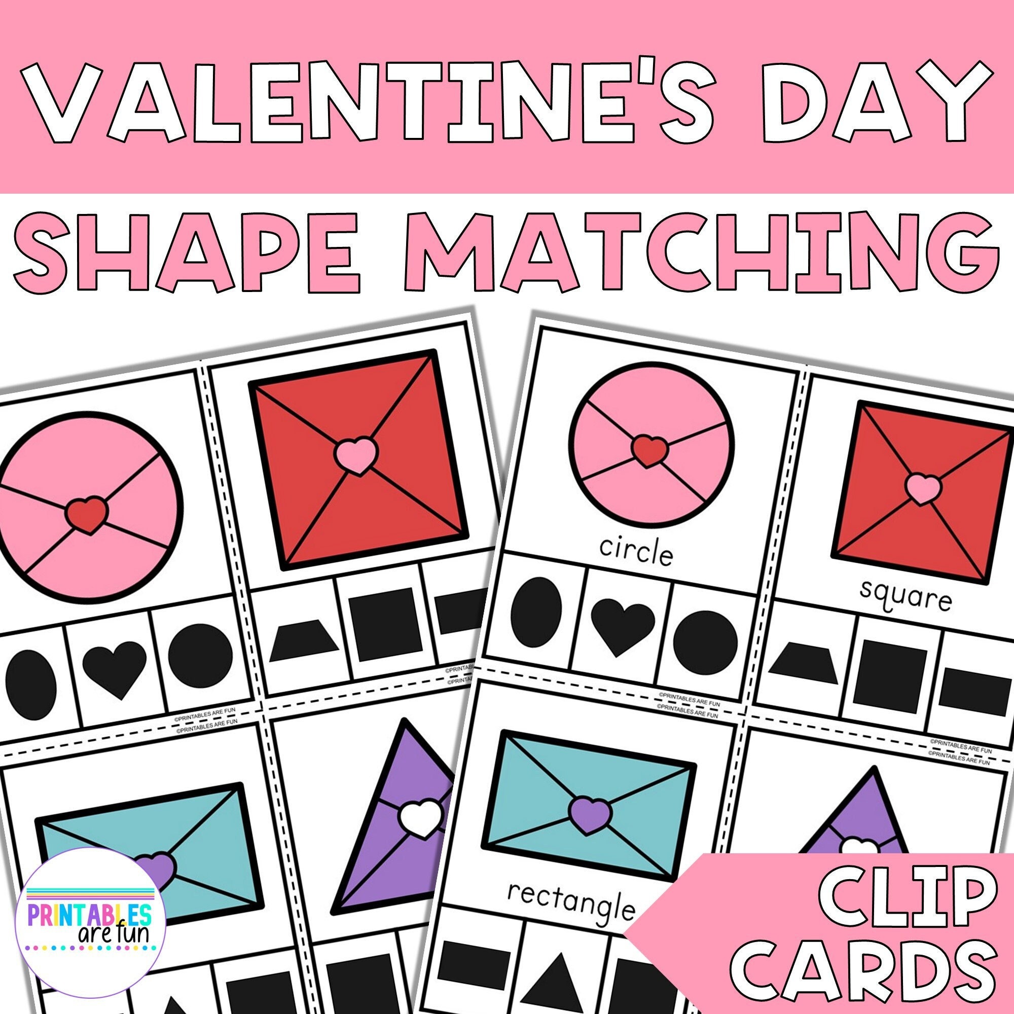 Valentine's Day 2D Shape Matching Clip Cards Printable Math Activity ...