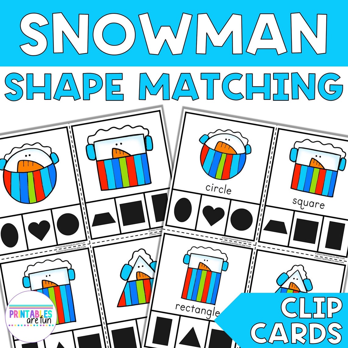Winter Snowman 2D Shape Matching Clip Cards | Printable Math Activity ...