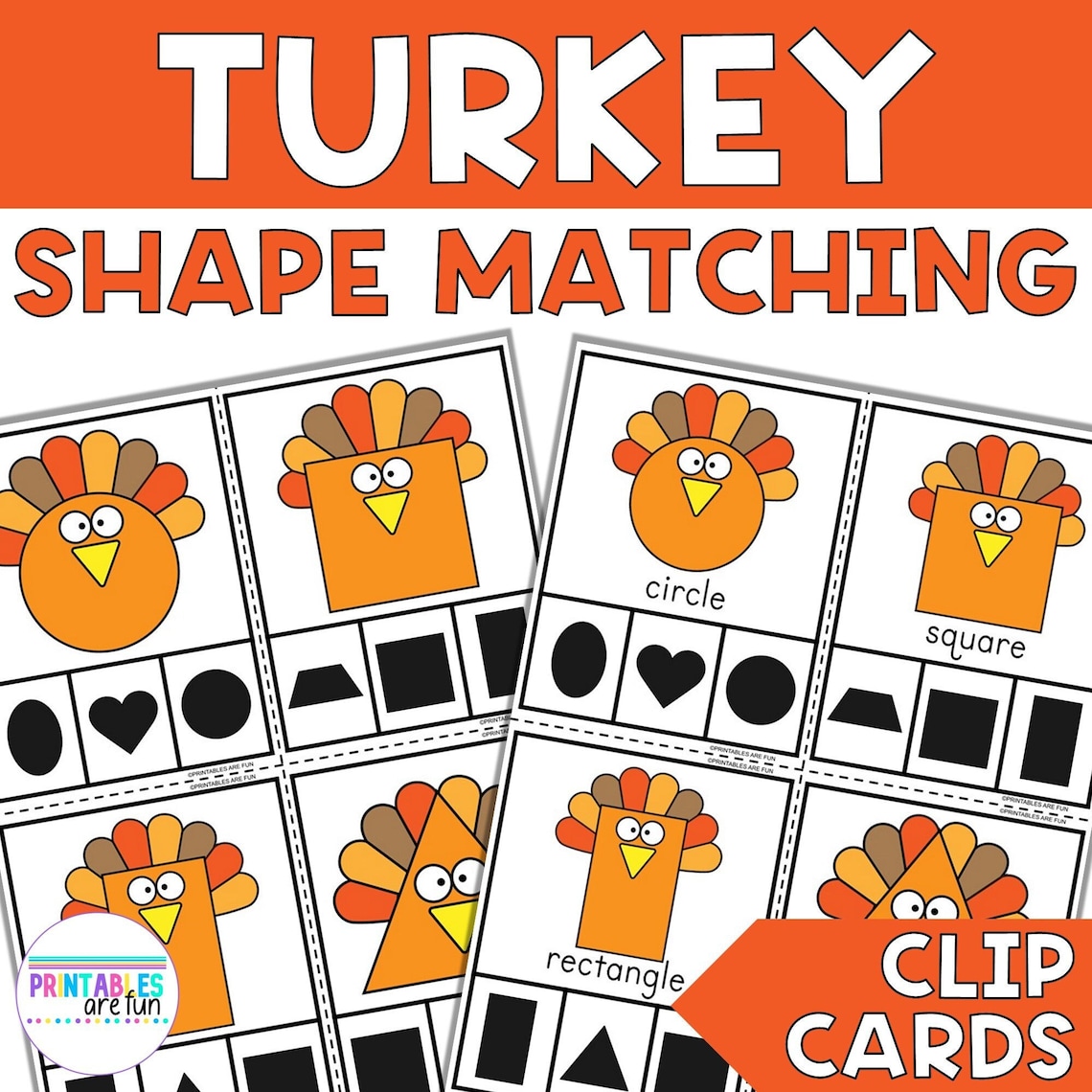 Thanksgiving Turkey 2D Shape Matching Clip Cards | Printable Math ...