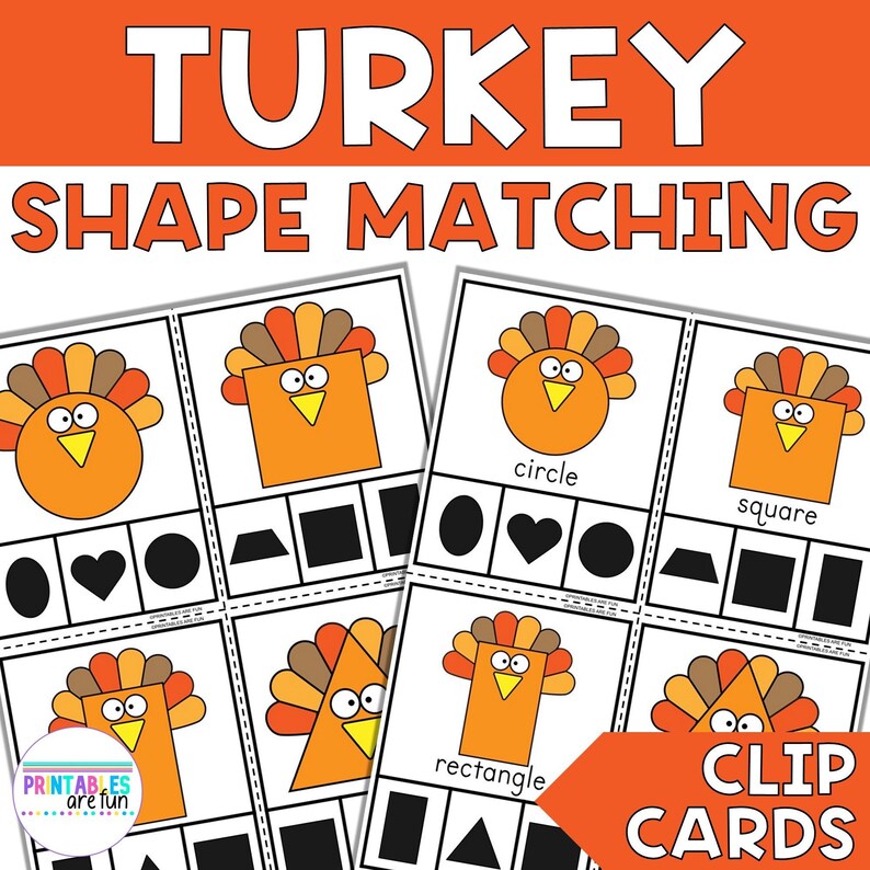 Thanksgiving Turkey 2D Shape Matching Clip Cards | Printable Math ...