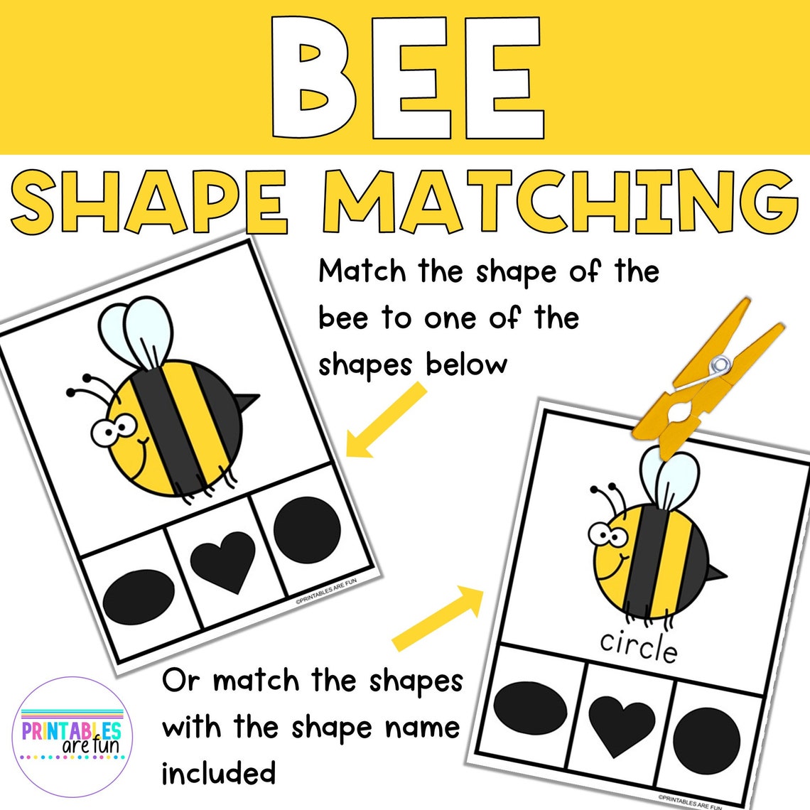 Bee 2D Shape Matching Clip Cards | Printable Math Activity for ...
