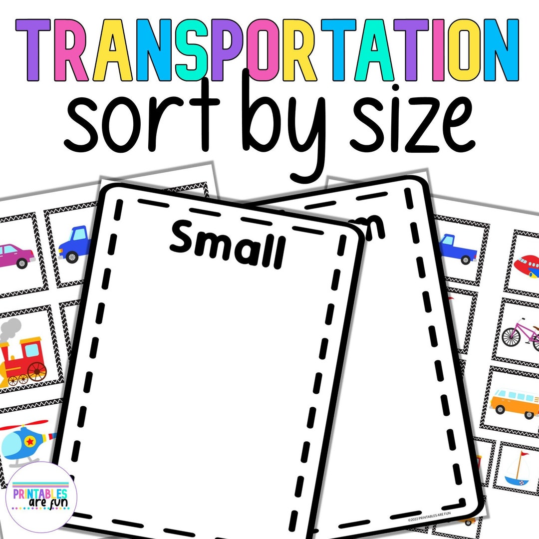 Transportation Sort by Size Activity, Size Sorting Mats, Preschool ...