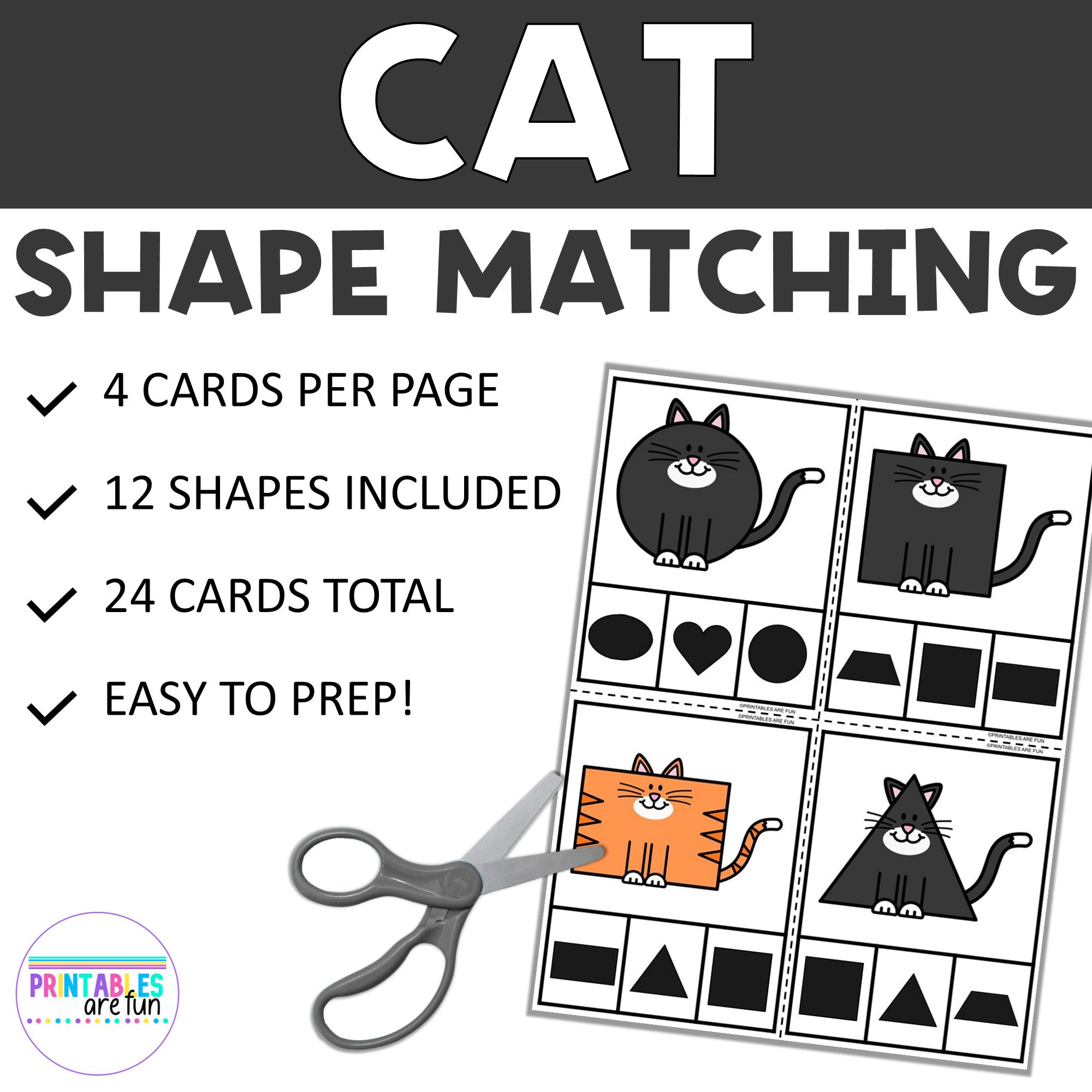 Cat 2D Shape Matching Clip Cards | Printable Math Activity for ...