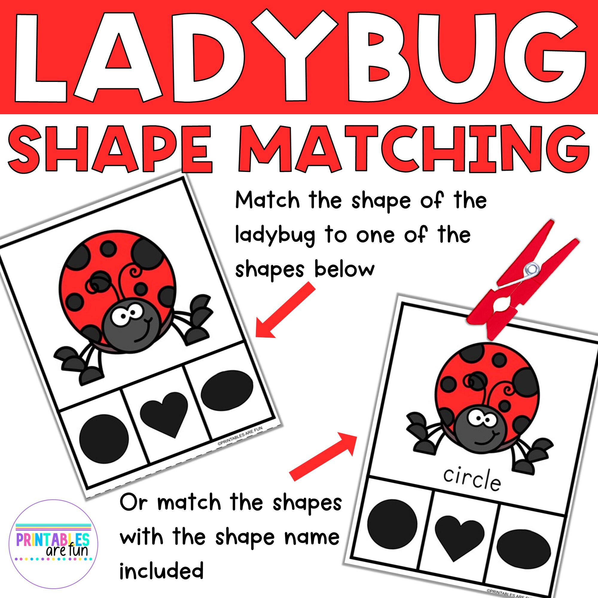 Ladybug 2D Shape Matching Clip Cards | Printable Math Activity for ...