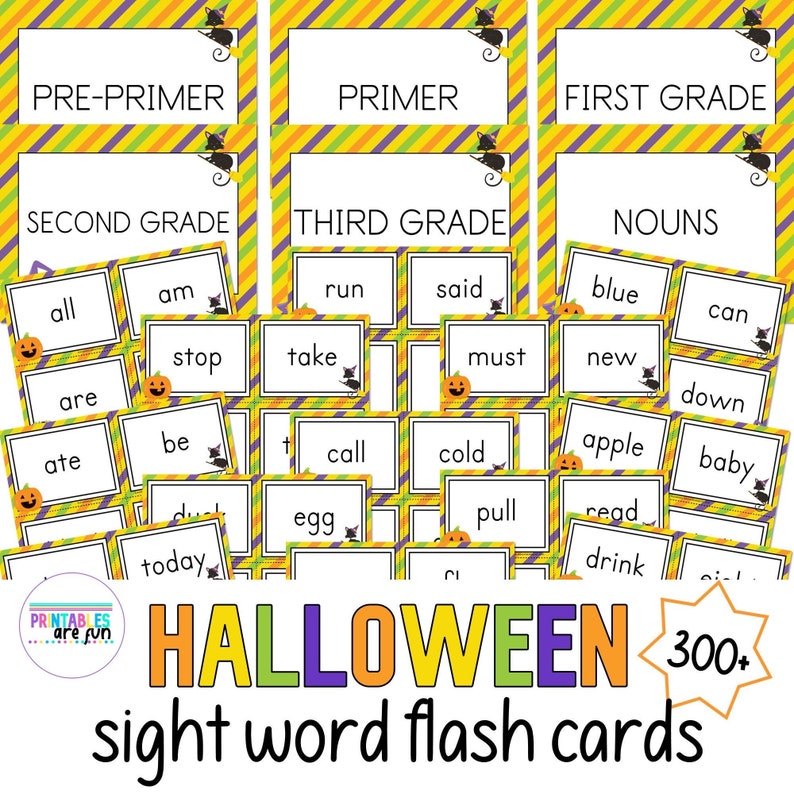 Halloween Themed Sight Word Flash Cards, Kindergarten to 3rd Grade ...