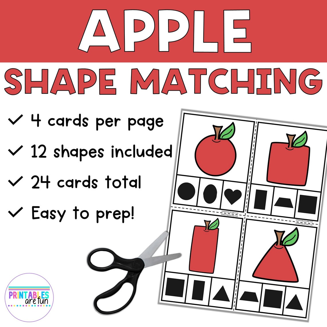 Fall Apple 2D Shape Matching Clip Cards | Printable Math Activity for ...