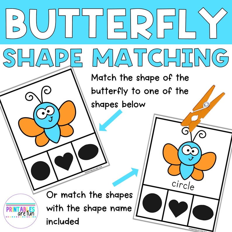 Butterfly 2D Shape Matching Clip Cards | Printable Math Activity for ...