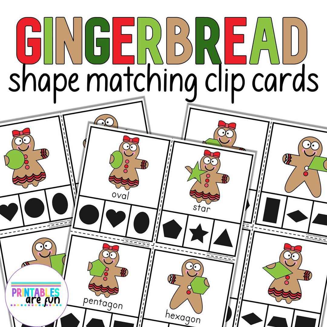 Gingerbread Holiday 2D Shape Matching Clip Cards Printable - Etsy