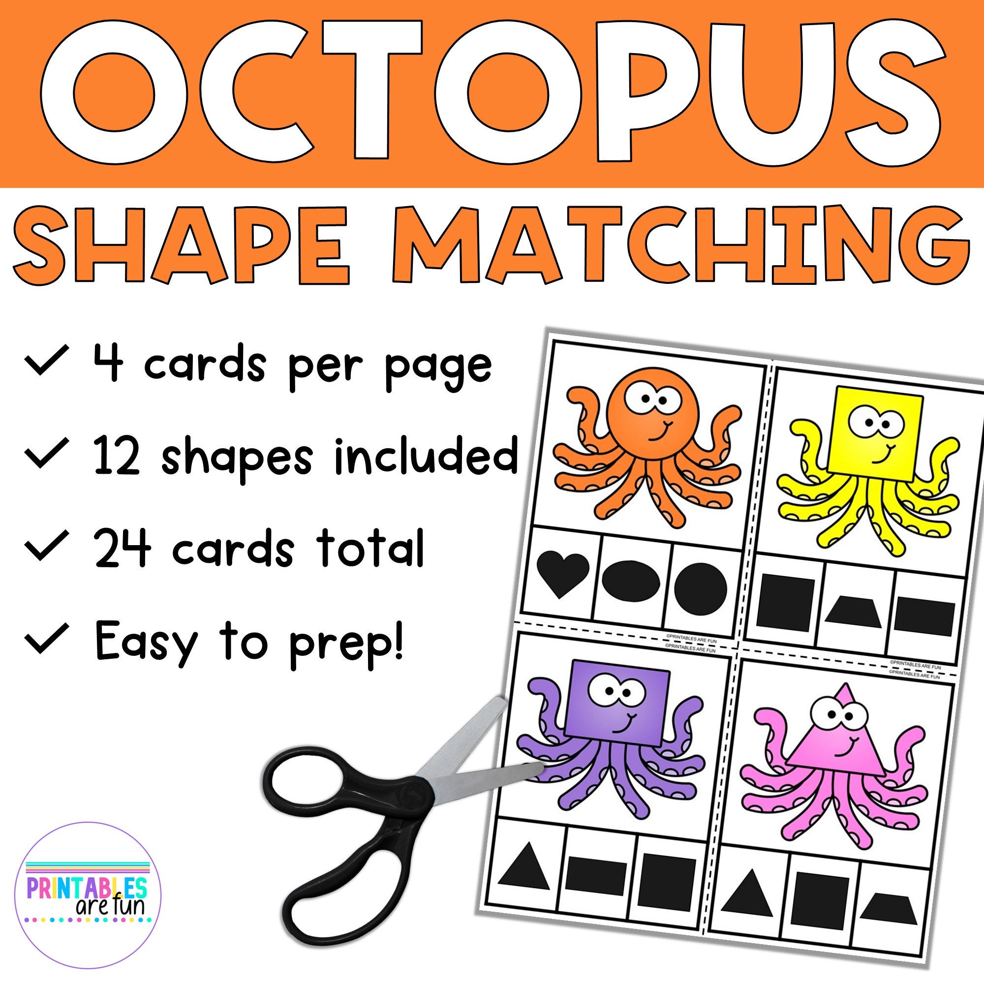 Octopus 2D Shape Matching Clip Cards | Printable Math Activity for ...