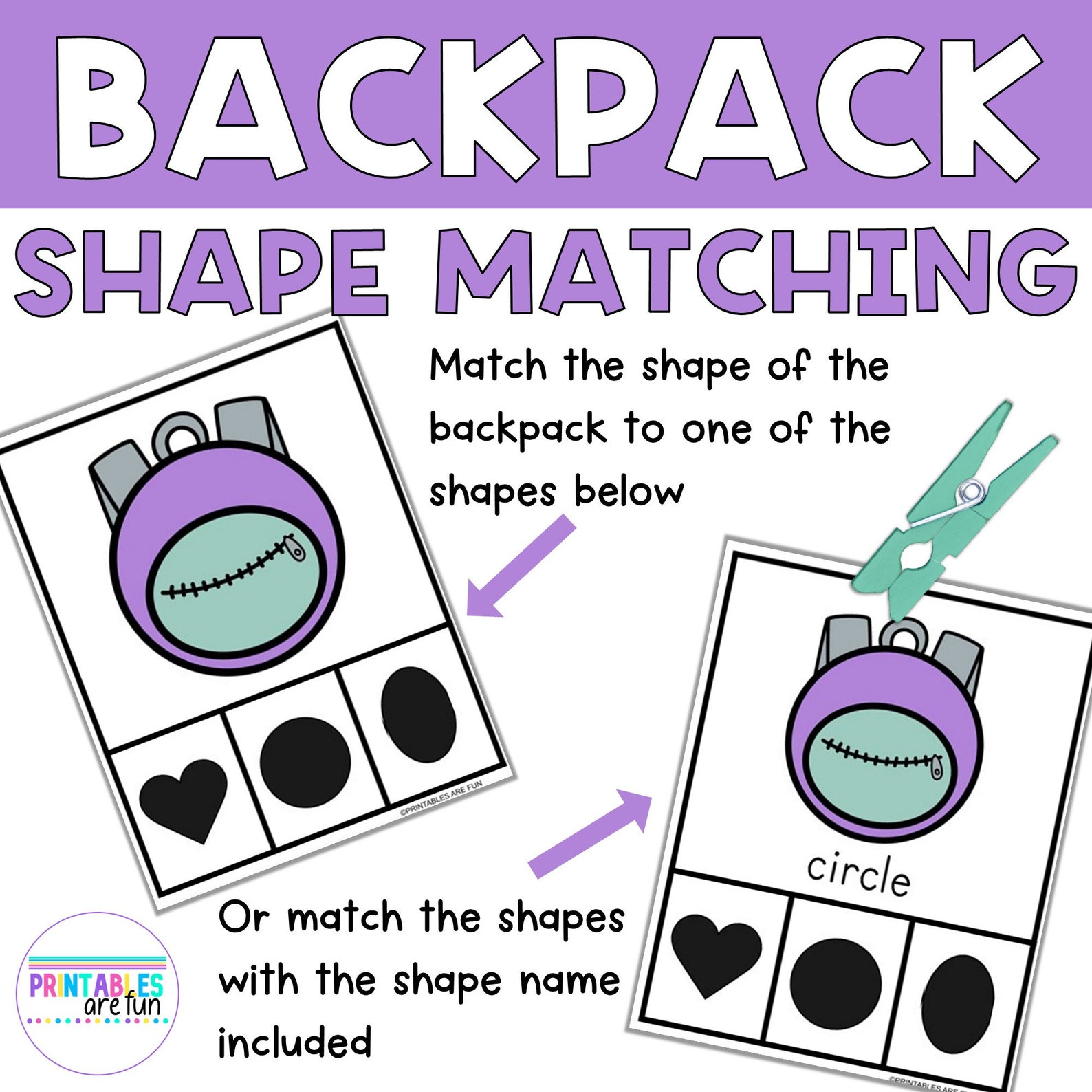 School Backpack 2D Shape Matching Clip Cards | Printable Math Activity ...