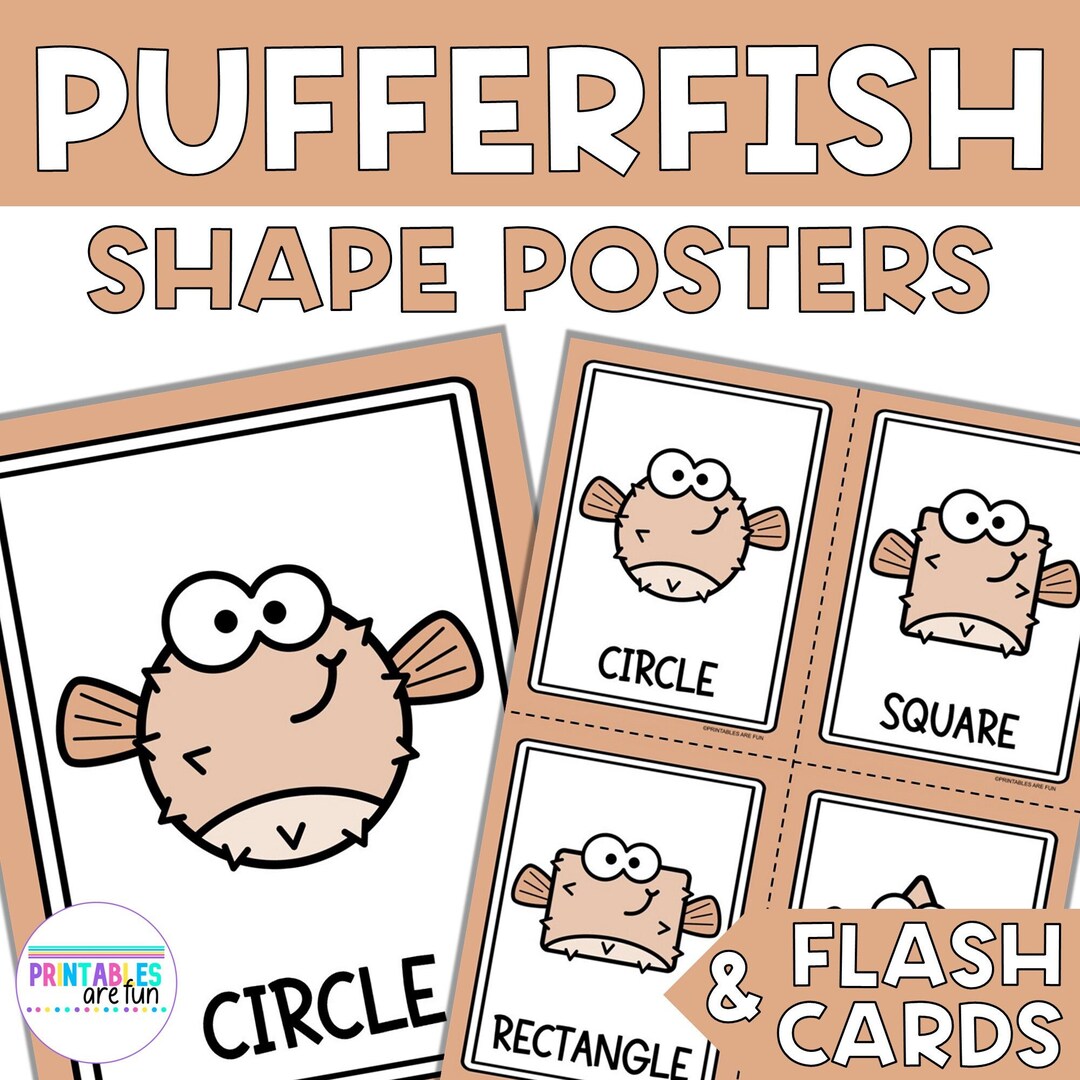Pufferfish 2D Shape Posters and Flash Cards | Printable Math Activity ...