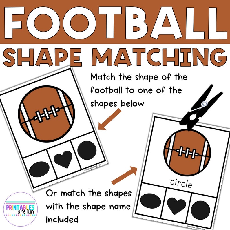 Football 2D Shape Matching Clip Cards | Printable Math Activity for ...