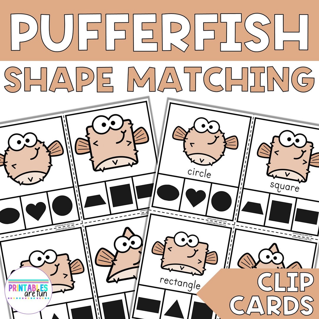 Pufferfish 2D Shape Matching Clip Cards | Printable Math Activity for ...