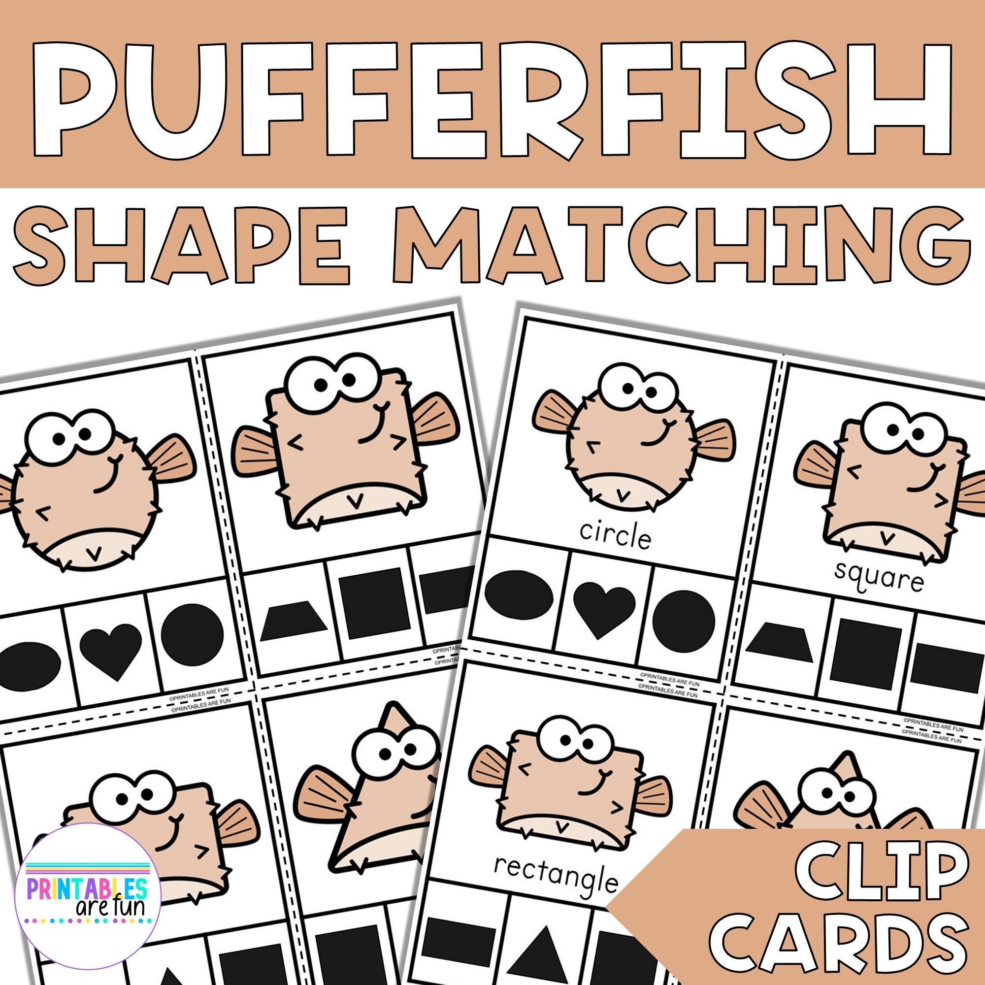 Pufferfish 2D Shape Matching Clip Cards | Printable Math Activity for ...