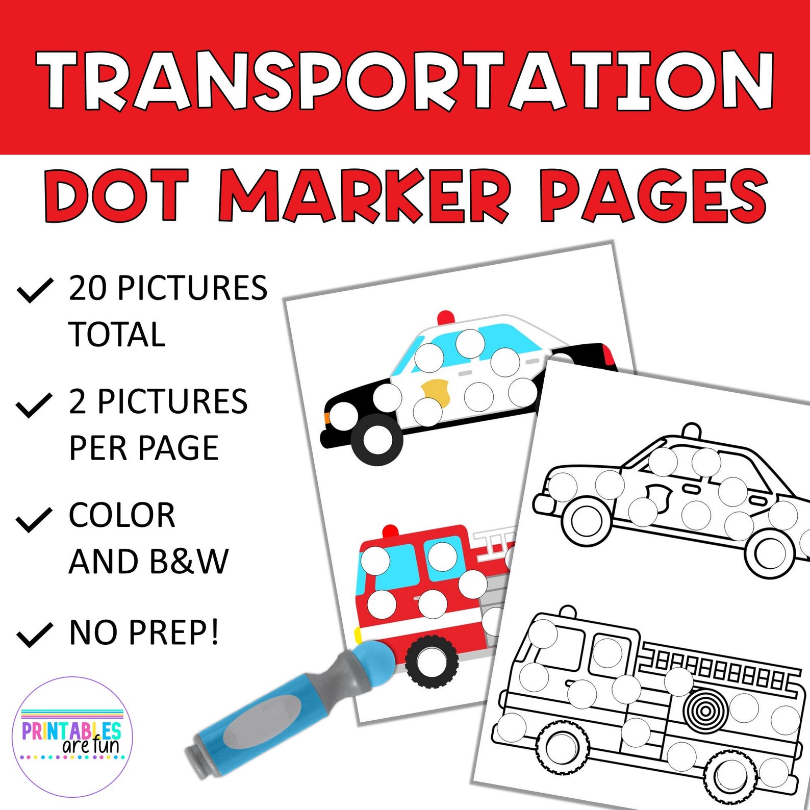Transportation Do A Dot Printable | Dot Marker Pages for Kids | Fine ...