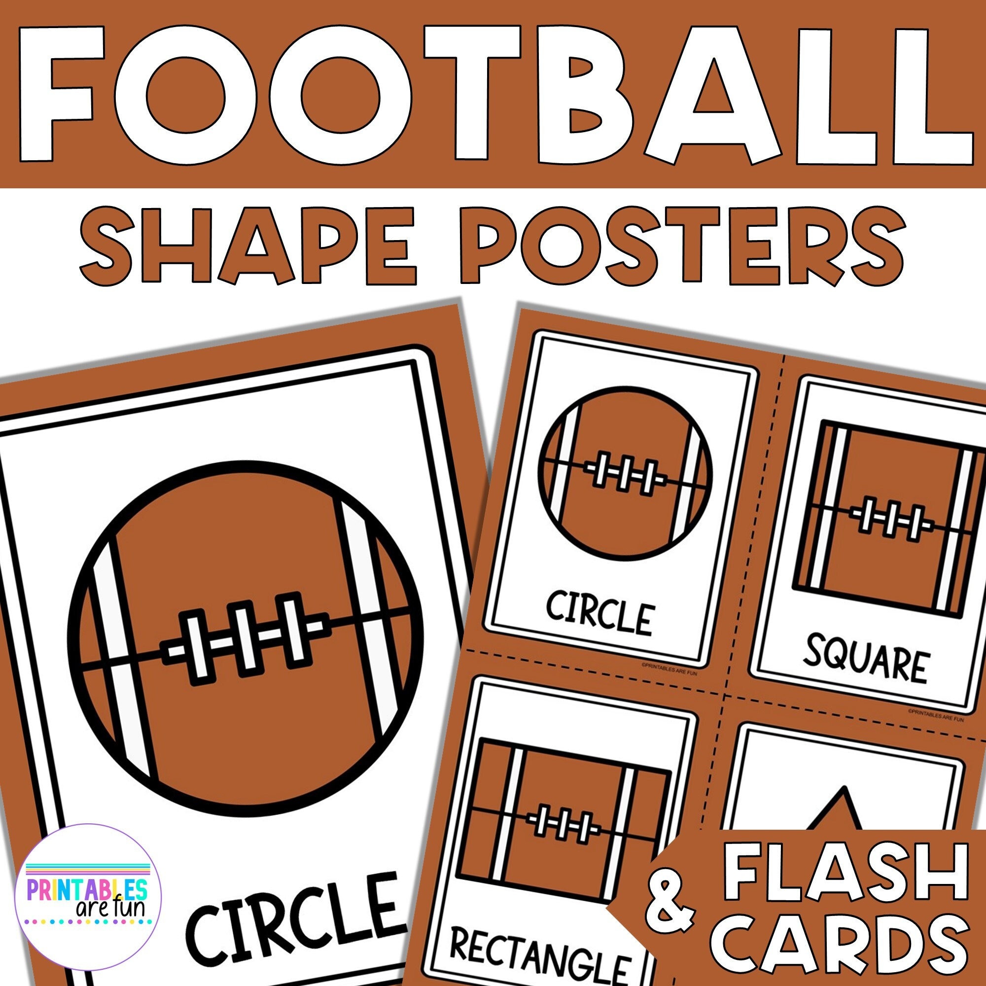 Football 2D Shape Posters and Flash Cards Printable Math Activity for ...