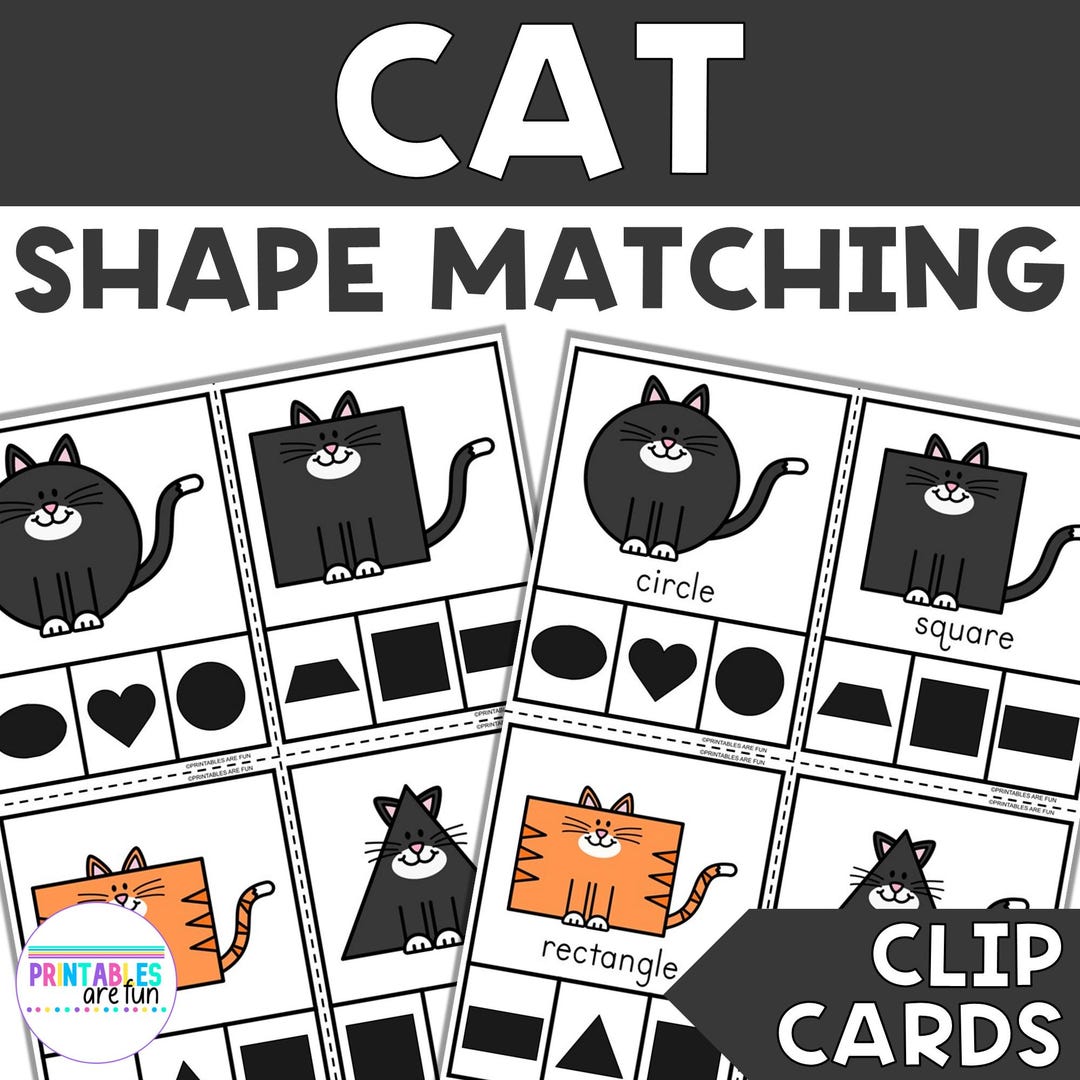 Cat 2D Shape Matching Clip Cards | Printable Math Activity for ...