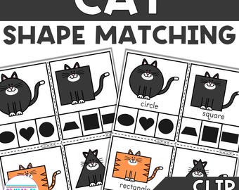 Cat 2D Shape Matching Clip Cards | Printable Math Activity for ...