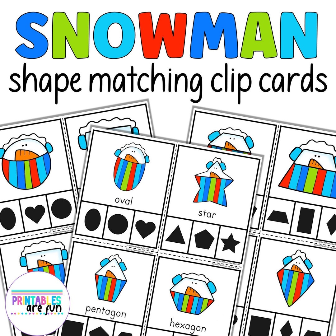Winter Snowman 2D Shape Matching Clip Cards Printable - Etsy